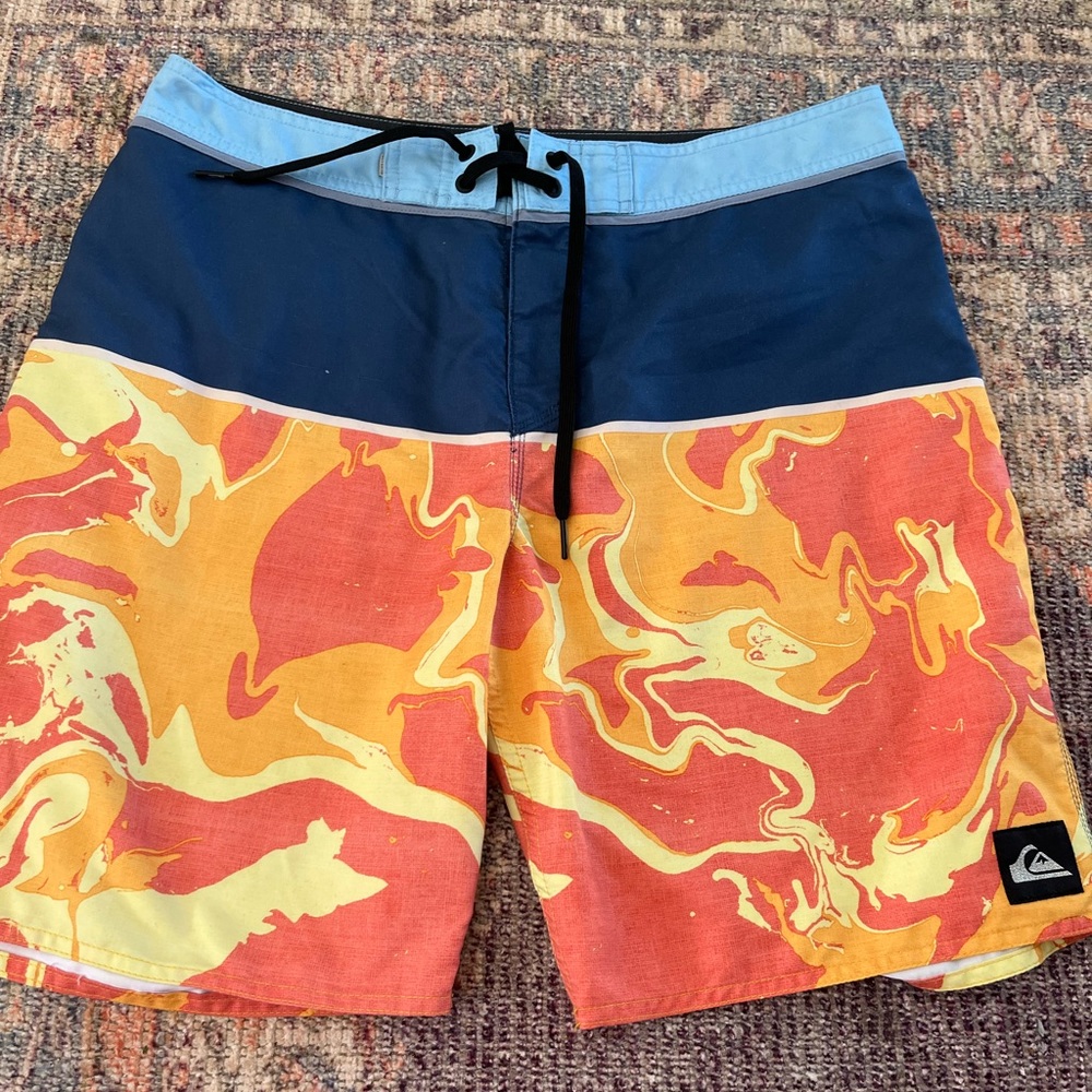 Quicksilver Striped Black Blue Yellow Boardshorts Swi… - Gem